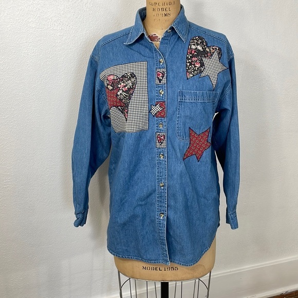 PTNY | Tops | Vintage Appliqued Country Style Denim Shirt | Poshmark